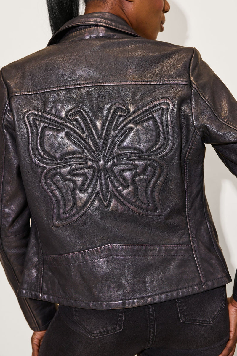 Metallic Butterfly Leather Jacket – Boho Lifestyle